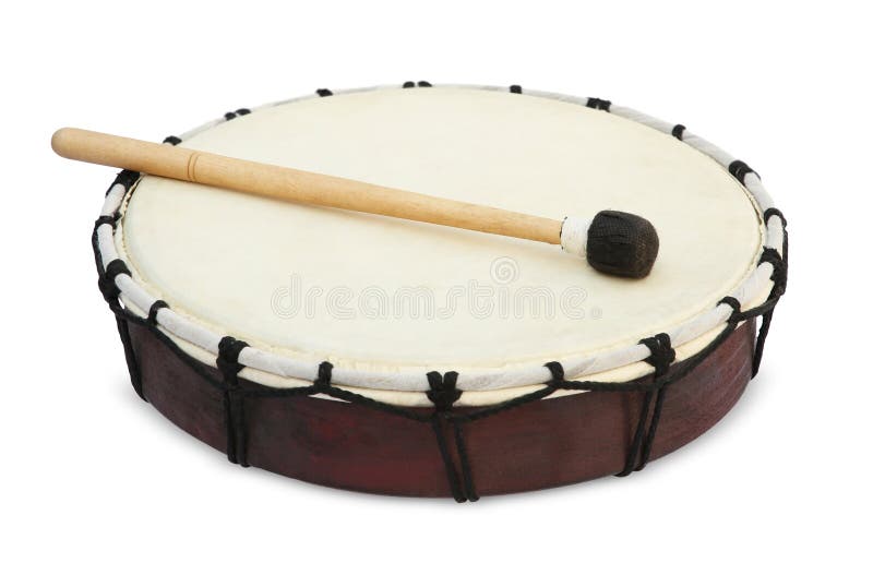 Modern Drum with Drumstick Isolated on White Stock Photo - Image of ...