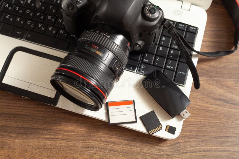 Modern DSLR Camera and Laptop Computer Stock Image - Image of ...