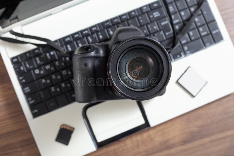 Modern DSLR Camera and Laptop Computer Stock Image - Image of ...