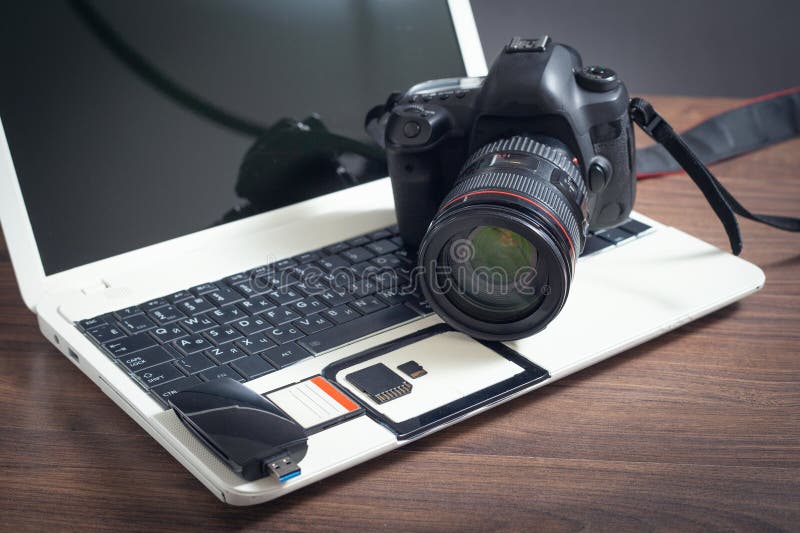 Modern DSLR Camera and Laptop Computer Stock Image - Image of equipment ...