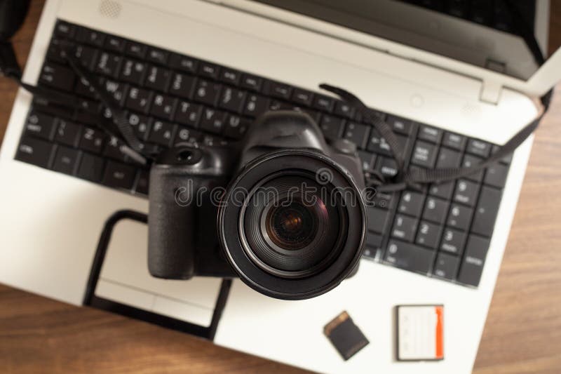 Modern DSLR Camera and Laptop Computer Stock Photo - Image of ...