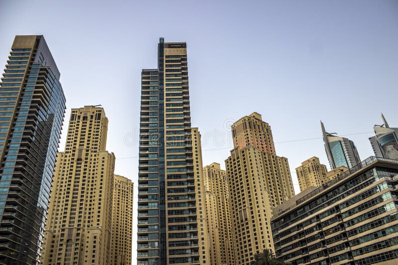 Modern Dubai architecture editorial stock image. Image of high - 146163119
