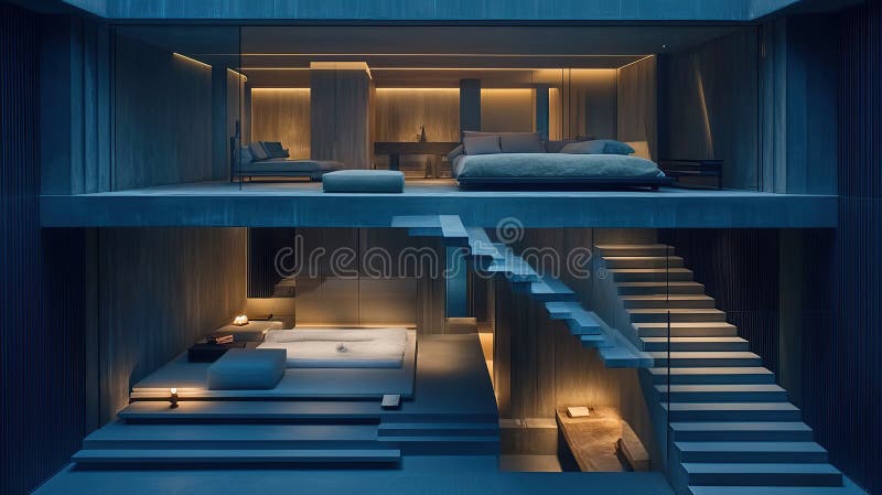 Modern Duplex Suite, Night View, Interior Design, Staircase, Minimalist ...