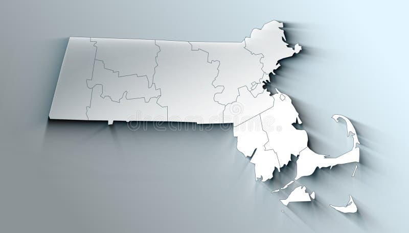 Modern Dynamic White Map of Massachusetts with Counties Stock ...