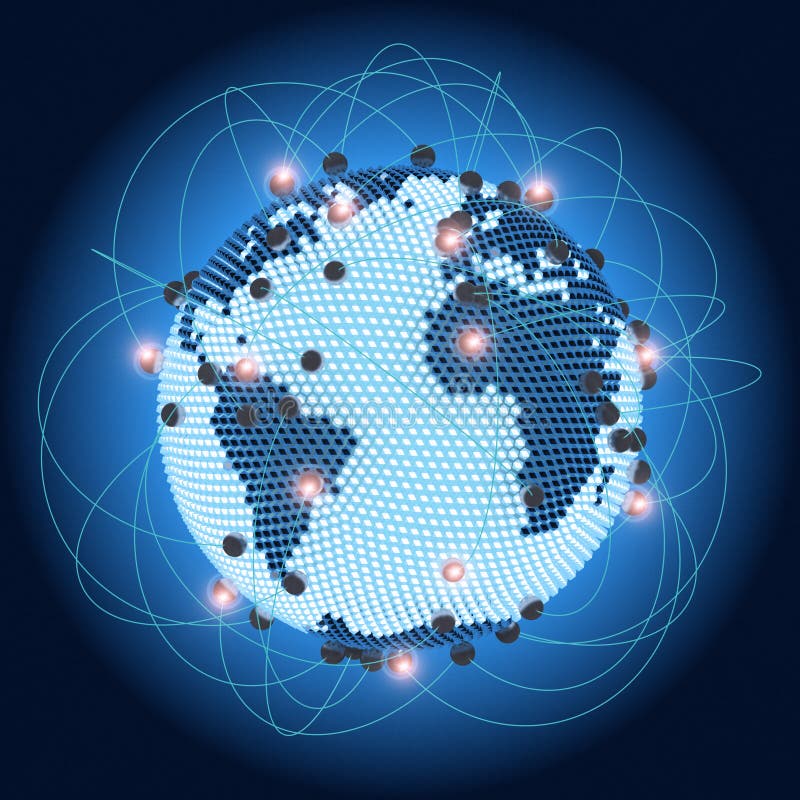 Modern Earth in a Web Network with Hand Icon Stock Illustration ...