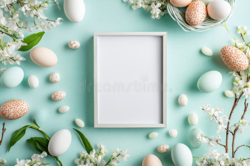 Modern Easter Basket Mockup with Pastel Eggs and Blank Card for Spring ...