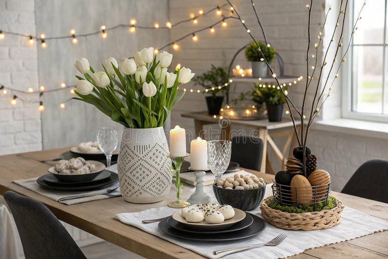 Modern Easter Table with Black and White Contrasts, Organic Textures ...