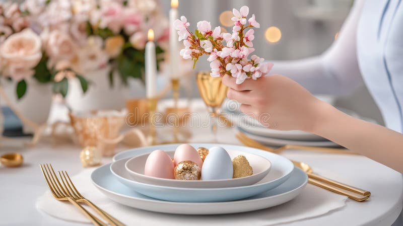 Modern Easter-themed Table Setting with Minimalist Decorations, Pastel ...