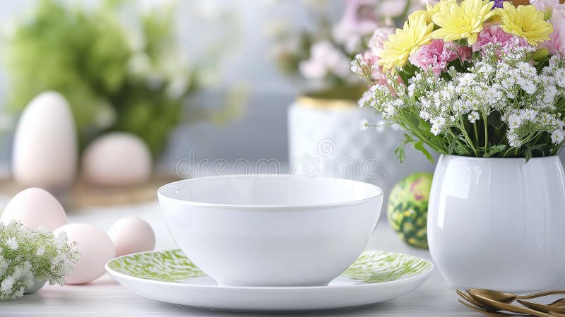Modern Easter-themed Table Setting with Minimalist Decorations, Pastel ...