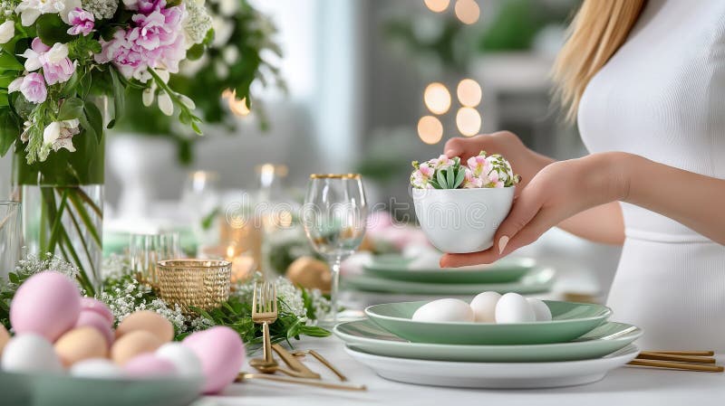 Modern Easter-themed Table Setting with Minimalist Decorations, Pastel ...