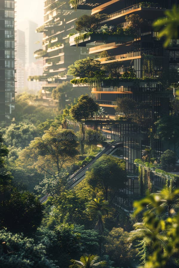 Modern Eco-friendly Architecture Blends with Lush Greenery in an Urban ...