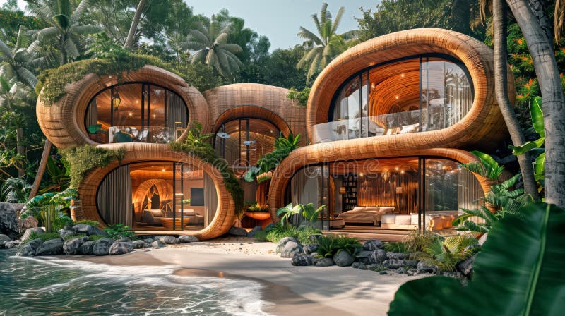 Modern Eco-friendly Beachfront Resort Stock Illustration - Illustration ...