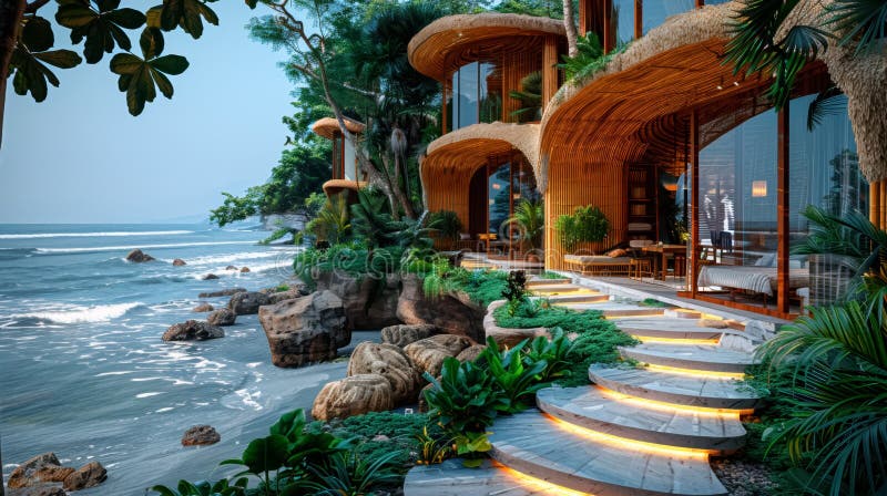 Modern Eco-friendly Beachfront Resort Stock Illustration - Illustration ...