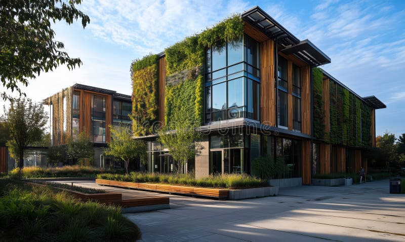 Modern Eco-friendly Building with Vertical Gardens and Sustainable ...