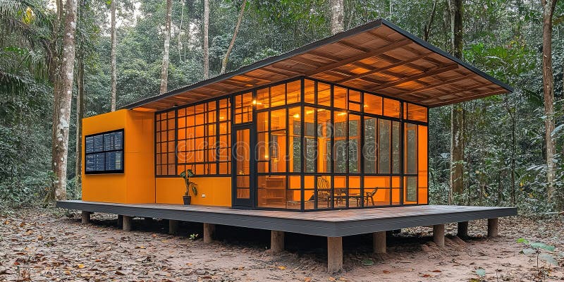 Modern Eco-friendly Cabin Surrounded by Lush Rainforest in a Tranquil ...