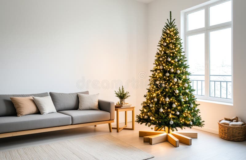 Modern Eco-friendly Christmas Tree with Sustainable Decorations Stock ...