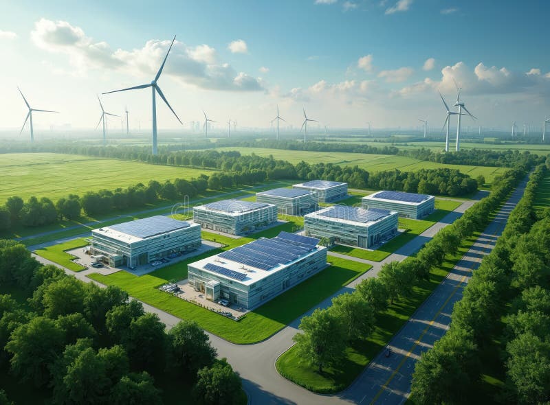 Modern Eco-friendly Data Centers Stand Amid Green Fields, Renewable ...