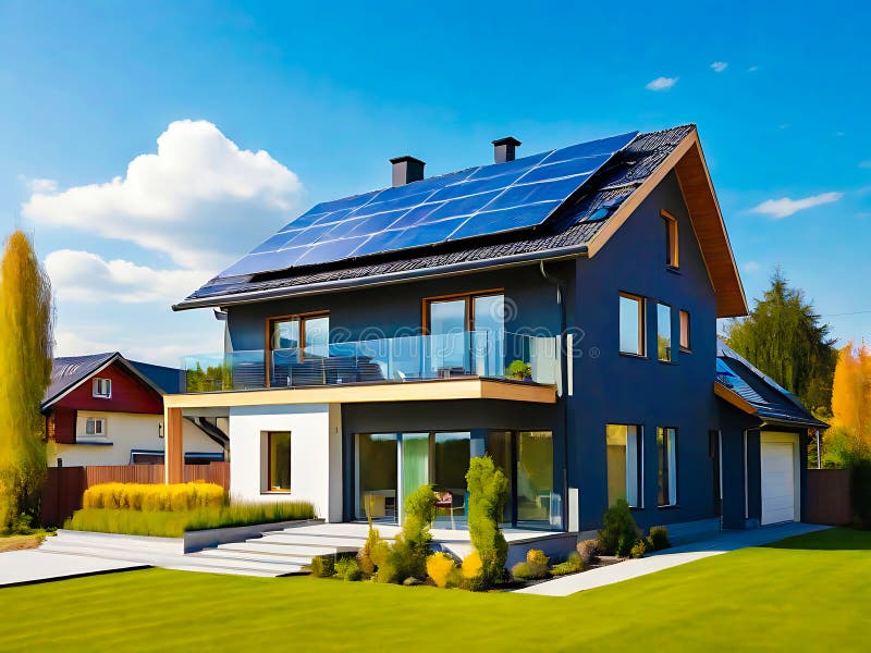 Modern Eco Friendly Smart Home with Solar Panels System on Rooftop ...