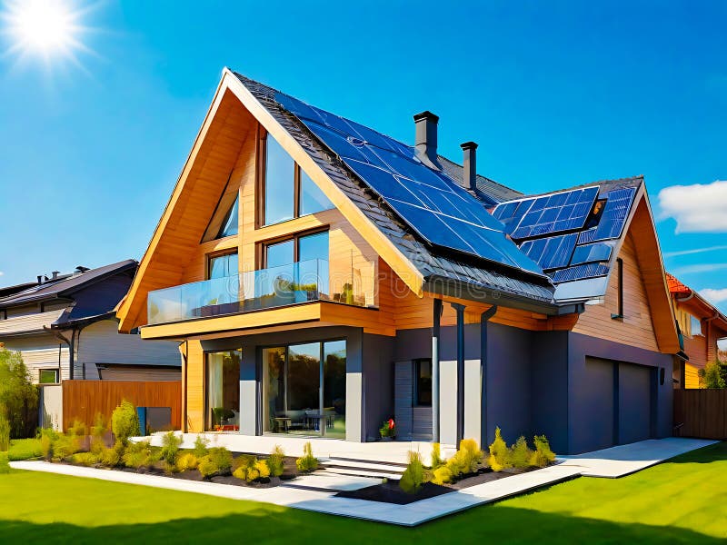 Modern Eco Friendly Smart Home with Solar Panels System on Rooftop ...