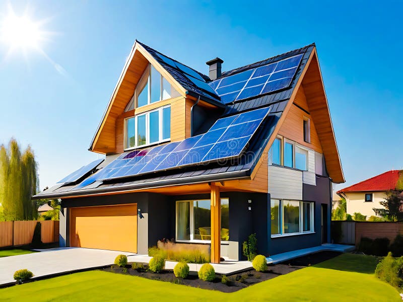 Modern Eco Friendly Smart Home with Solar Panels System on Rooftop ...