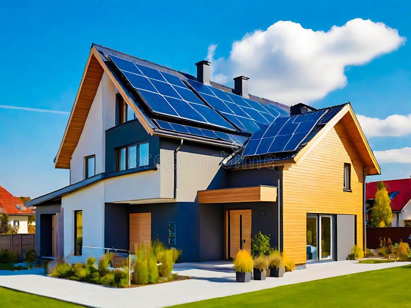 Modern Eco Friendly Smart Home with Solar Panels System on Rooftop ...