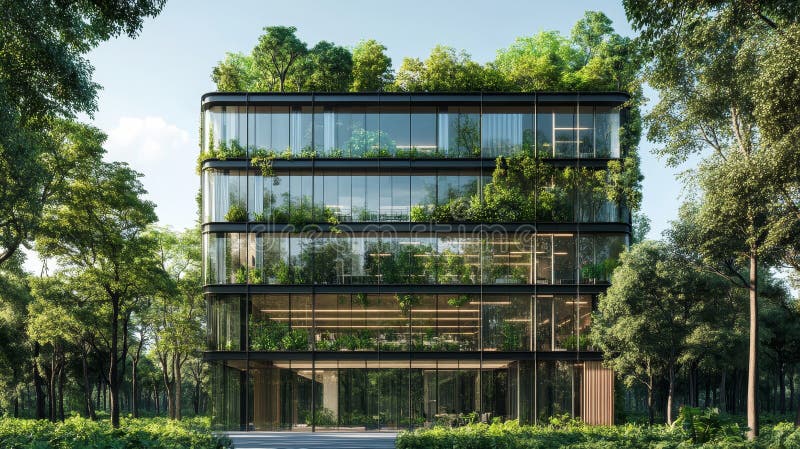 Modern Eco Friendly Glass Office Building Surrounded by Trees for ...