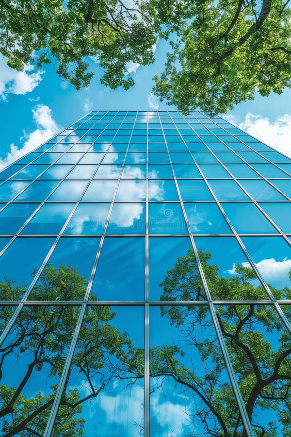 Modern Eco Friendly Glass Office Building with Tree in Sustainable ...