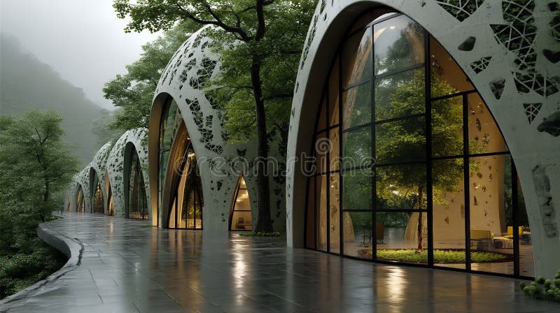 Modern Eco-friendly Homes Architecture Surrounded by Trees Stock ...