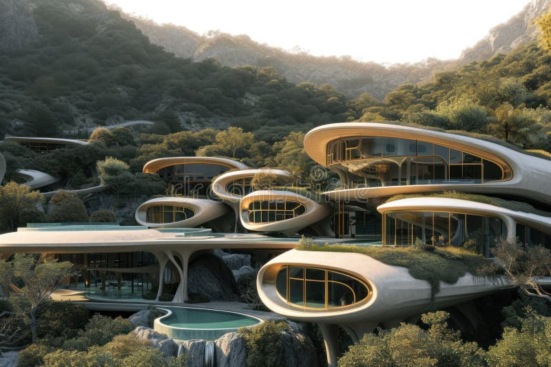 Modern Eco-friendly Homes in Lush Greenery Stock Illustration ...