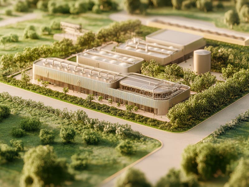 A Modern, Eco-friendly Industrial Complex with Solar Panels, Connected ...