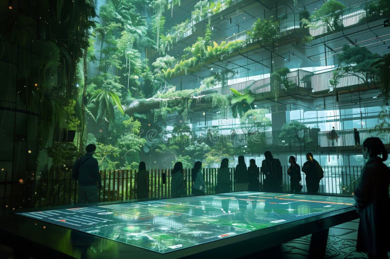 Eco-friendly Library Interior that Blends Nature. Stock Illustration ...