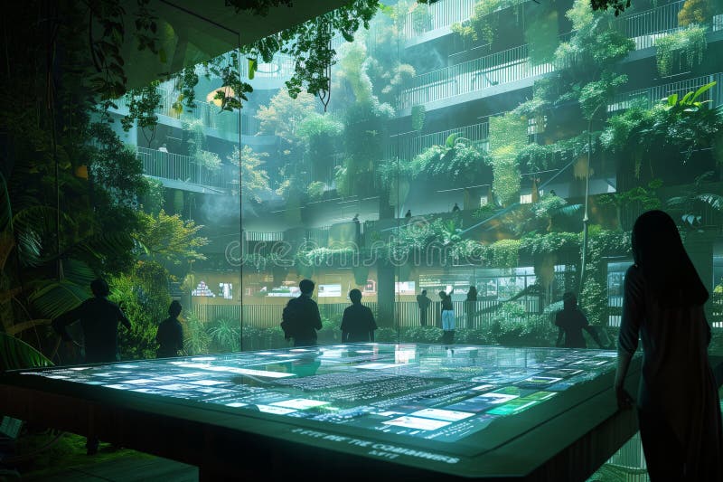 Eco-friendly Library Interior that Blends Nature. Stock Illustration ...