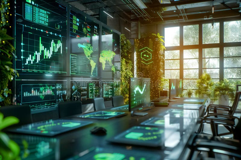 Modern Eco Friendly Office Meeting Space with Digital Displays ...