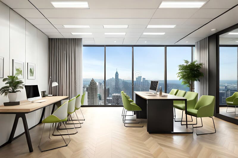 Modern Eco Friendly Office with Plants, High Tech Eco Workspace ...