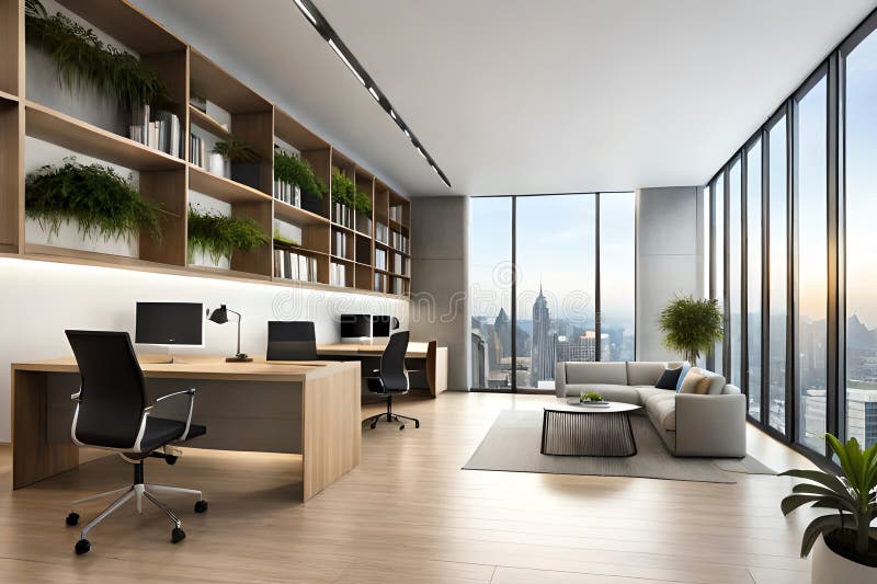 Modern Eco Friendly Office with Plants, High Tech Eco Workspace ...