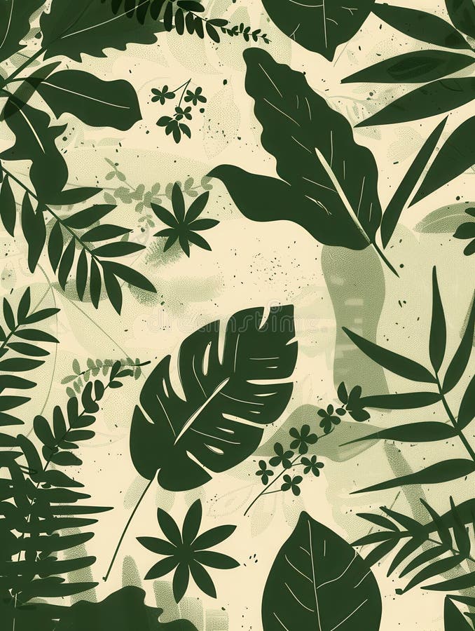 A Modern, Eco-friendly Pattern with Silhouettes of Various Leaves and ...