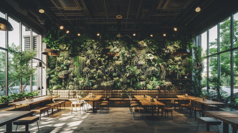 Modern Eco-Friendly Restaurant Interior Design with Lush Green Wall ...