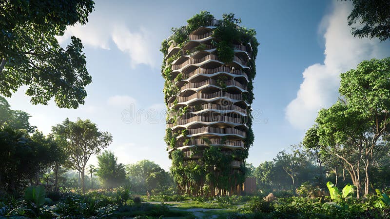Modern EcoFriendly Skyscraper Building Integrated with Nature Stock ...