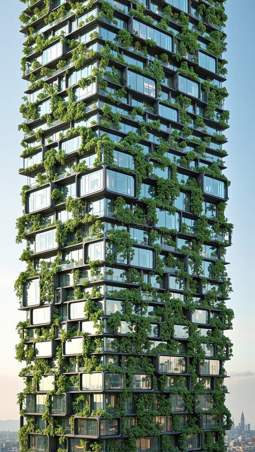 Modern Eco Friendly Skyscraper with Green Tinted Windows and Vertical ...