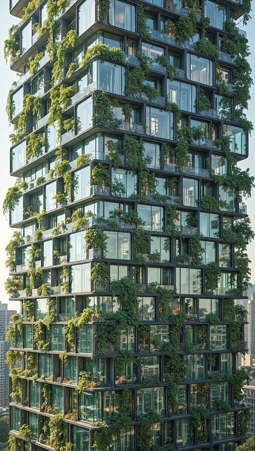 Modern Eco Friendly Skyscraper with Green Tinted Windows and Vertical ...