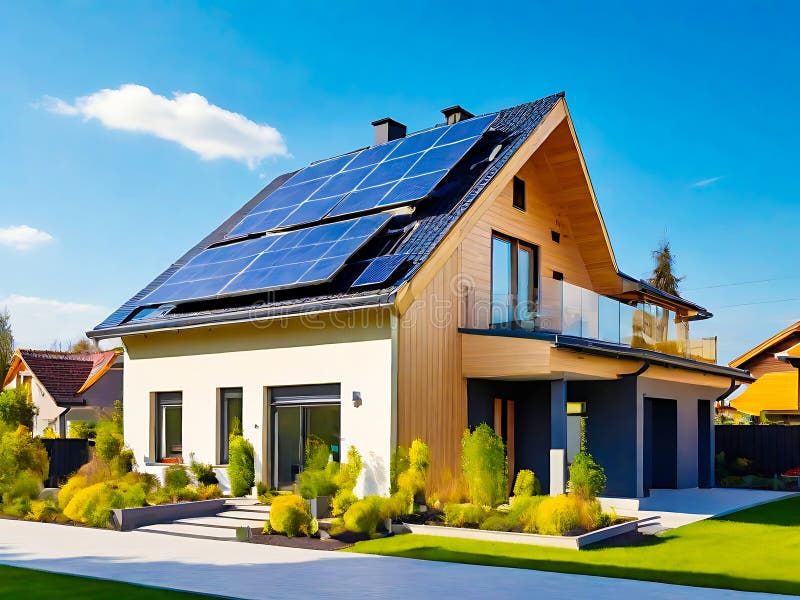 Modern Eco Friendly Smart Home with Solar Panels System on Rooftop ...