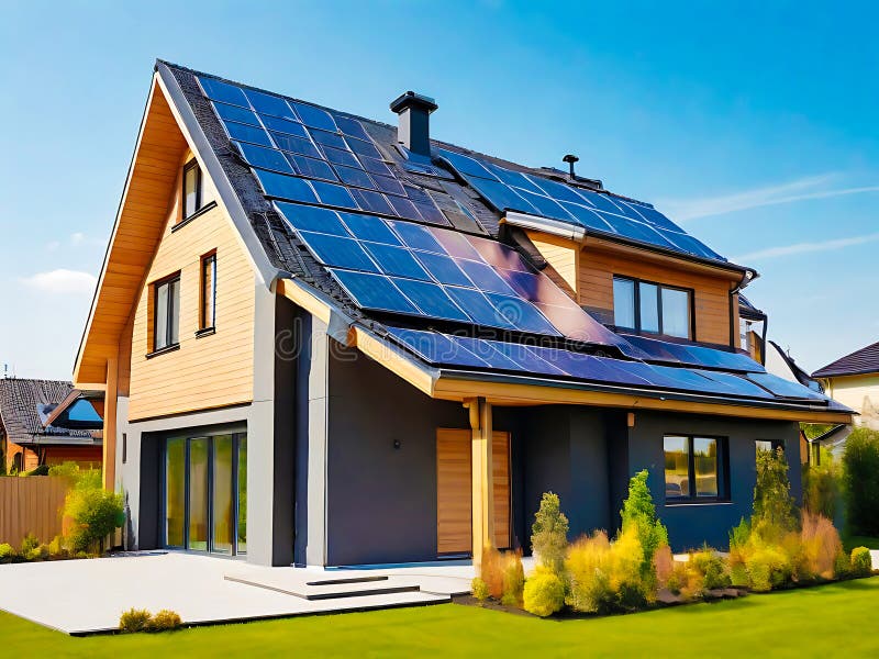 Modern Eco Friendly Smart Home with Solar Panels System on Rooftop ...