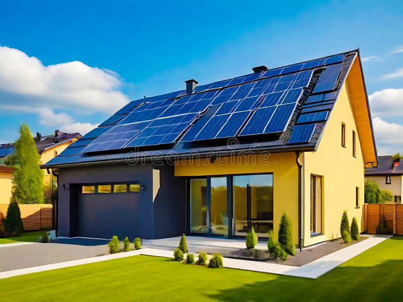 Modern Eco Friendly Smart Home with Solar Panels System on Rooftop ...