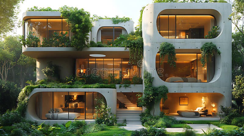 Modern Eco-House, Forest Setting, Sunset, Interior Glimpses ...