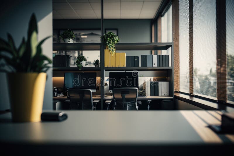 Modern Eco Spacious Office with Big Windows. Stock Illustration ...