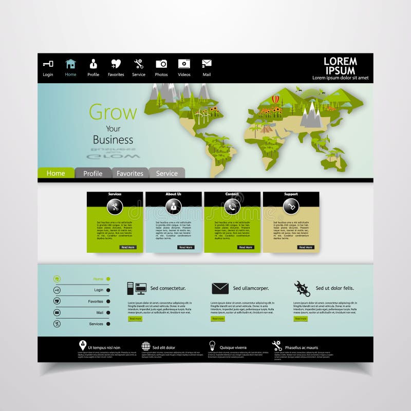 Modern Eco Website Template with Flat Eco Landscape Illustration Stock ...