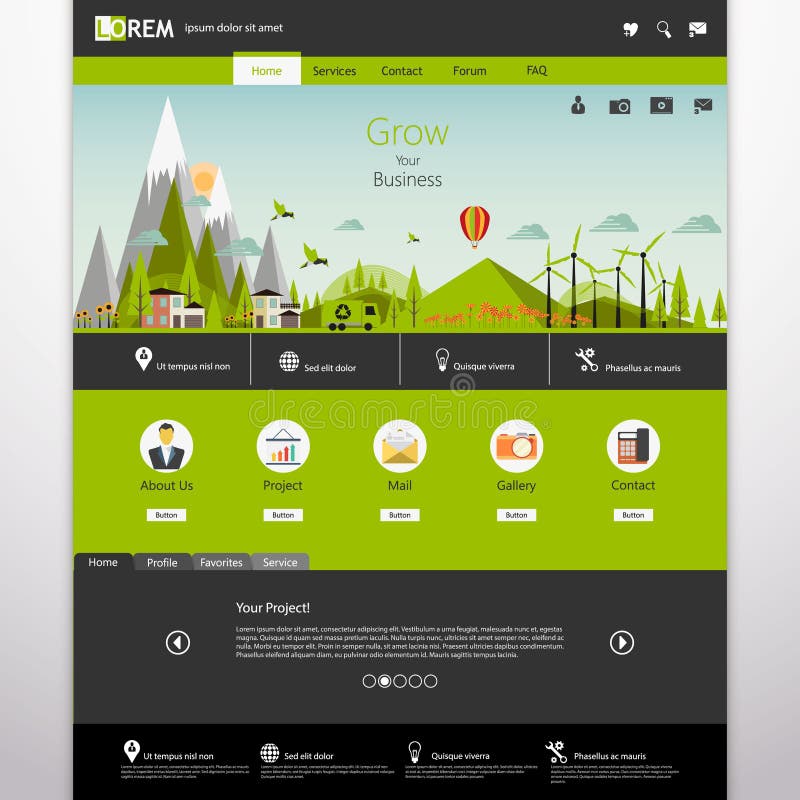 Modern Eco Website Template with Flat Eco Landscape Illustration Stock ...