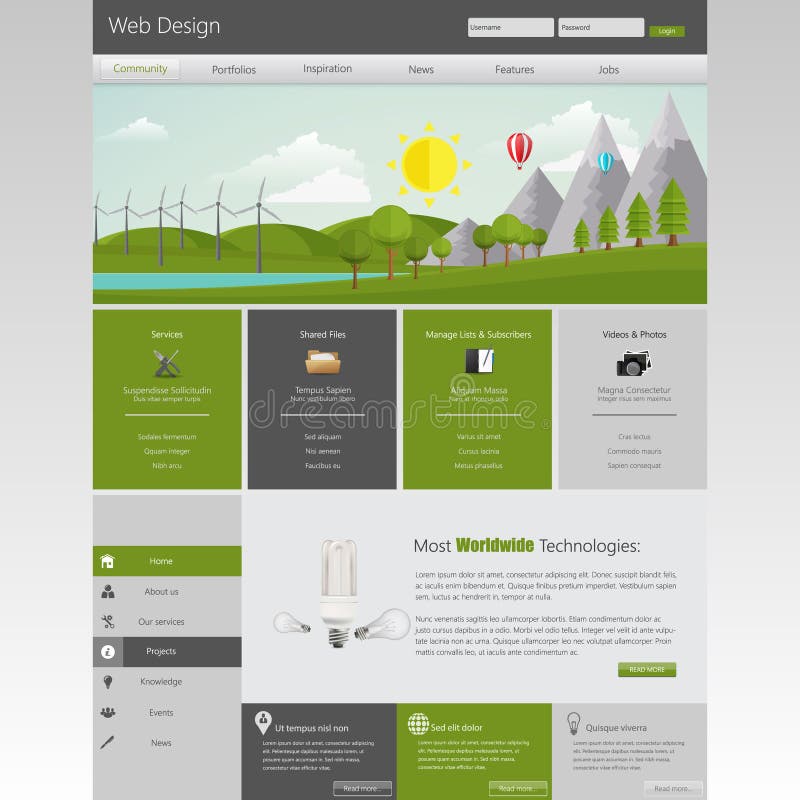 Modern Eco Website Template with Flat Eco Landscape Illustration Stock ...