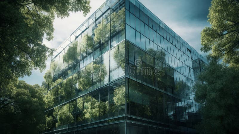 Modern Ecological Construction with Large Windows, Trees, Greenery in ...