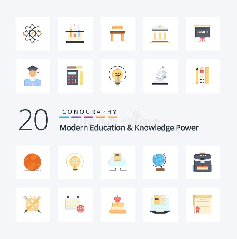 20 Modern Education and Knowledge Power Flat Color Icon Pack Like ...